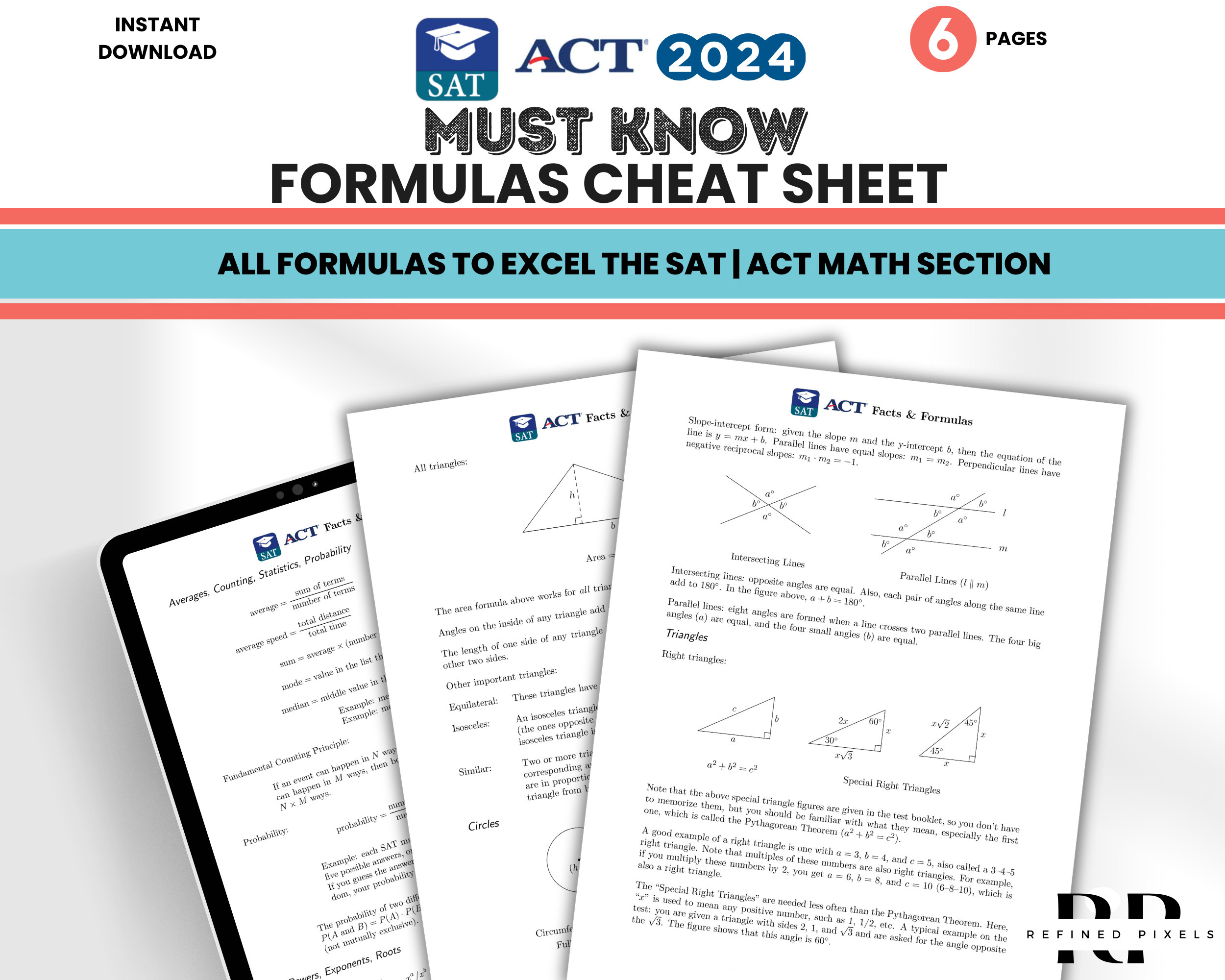 SAT Prep ACT Test Cheat Sheet Template College Prep Exam Sat Test Math ...