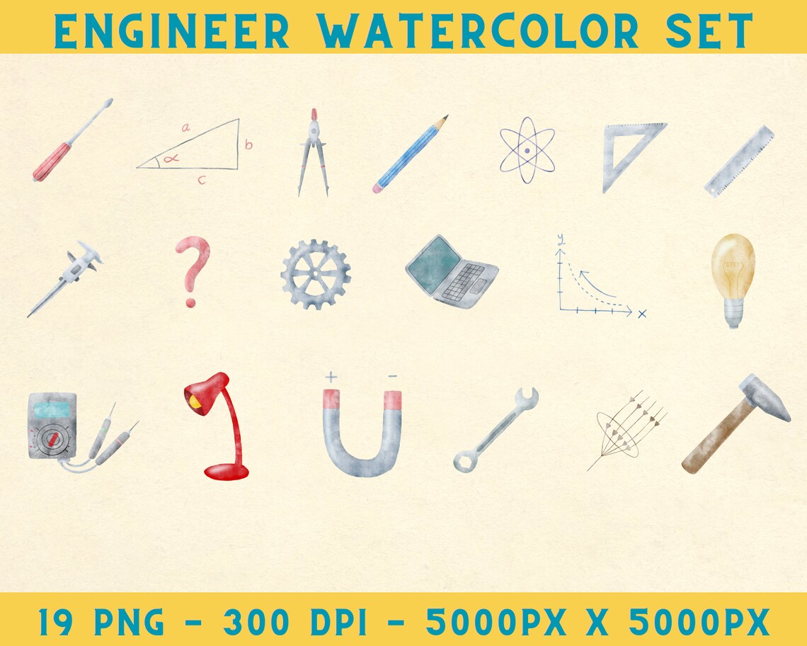 Engineer Watercolor Set Art PNG Watercolor Civil Engineer Printable ...