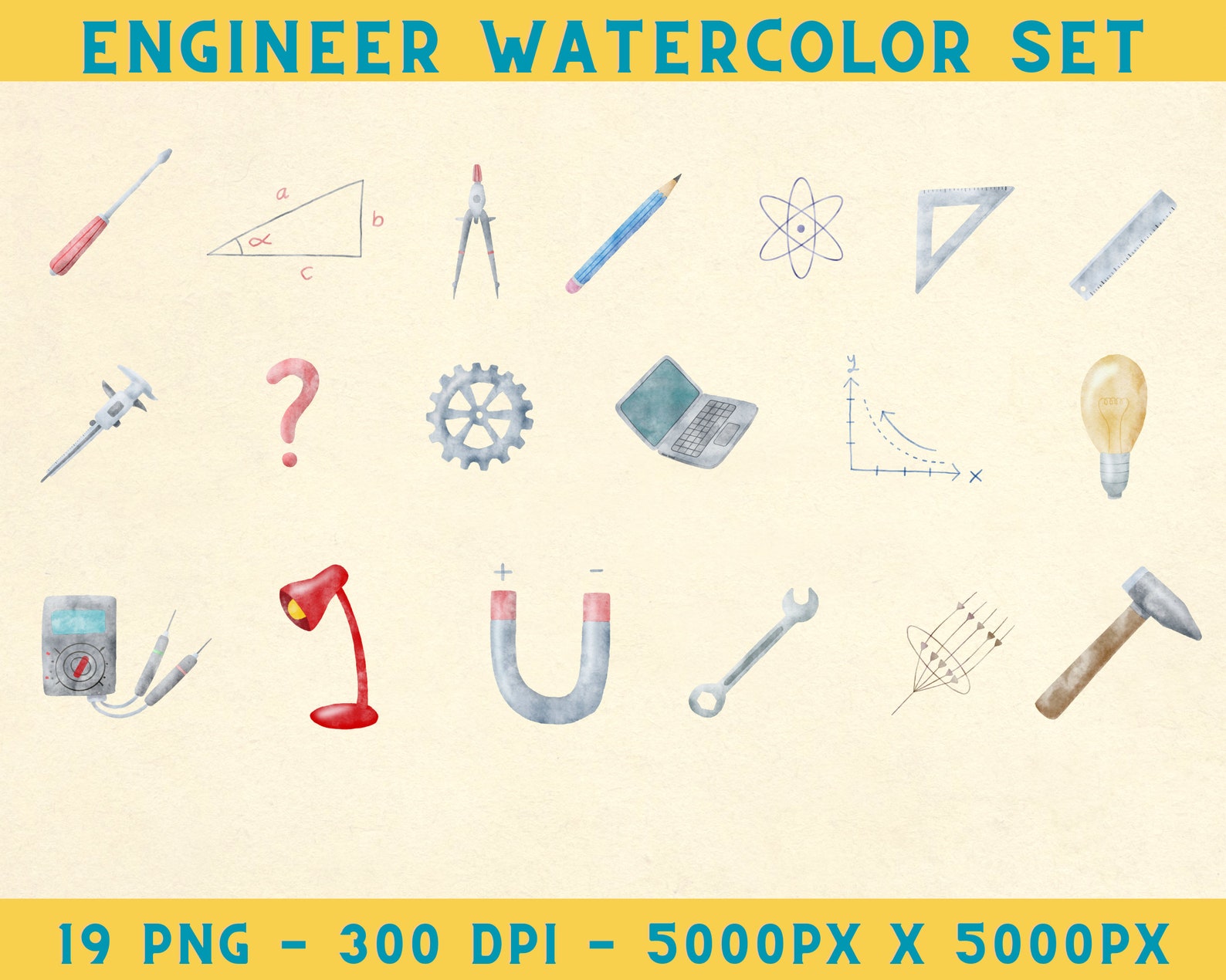 Engineer Watercolor Set Art PNG Watercolor Civil Engineer Printable ...