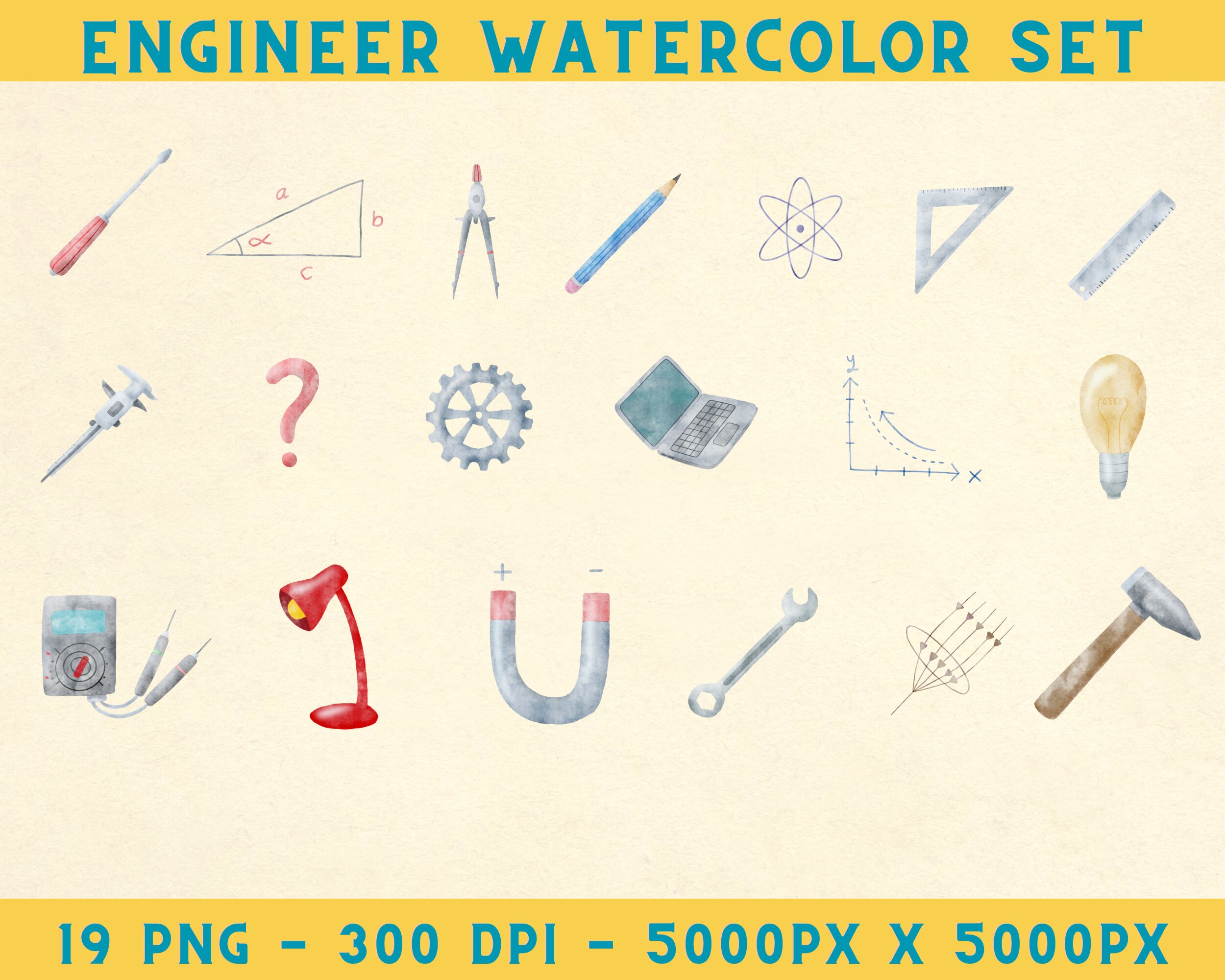 Engineer Watercolor Set Art PNG Watercolor Civil Engineer Printable ...