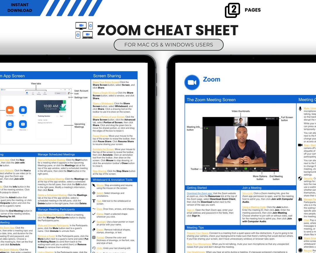 Zoom Cheat Sheet Windows Shortcuts PC Zoom Tutorial Guide Macos Linux ...