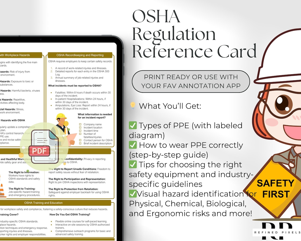 OSHA Reference Card PDF 2-page Safety Compliance Guide Workplace Safety ...