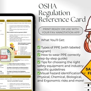 OSHA Reference Card PDF 2-page Safety Compliance Guide Workplace Safety Poster OSHA Cheat Sheet ...