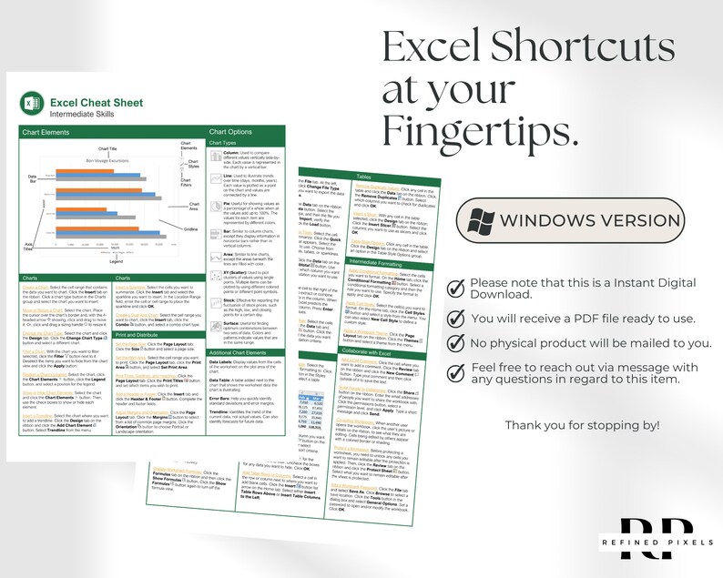 Excel Shortcuts for Windows Excel Cheat Sheet Guide Excel Formulas ...