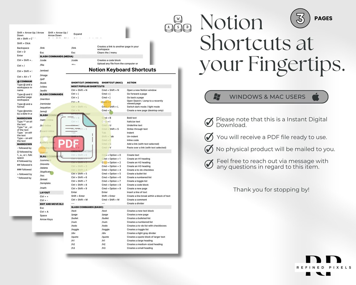 Notion Shortcuts Mac Template Notion Shortcuts Windows Notion Keyboard Shortcuts for Windows ...