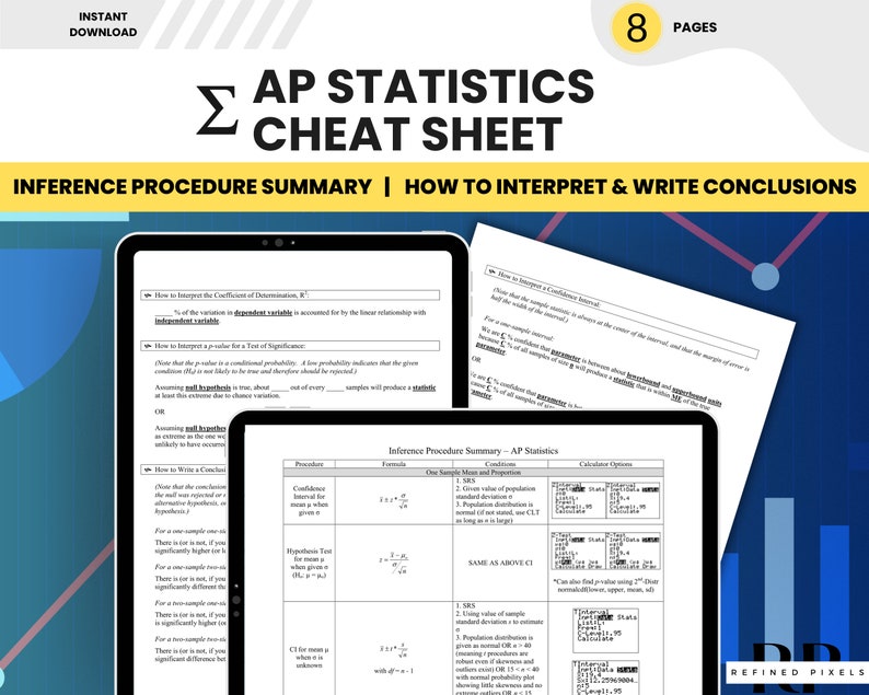 AP Statistics Cheat Sheet PDF AP Stats Exam Downloadable Formulas ...
