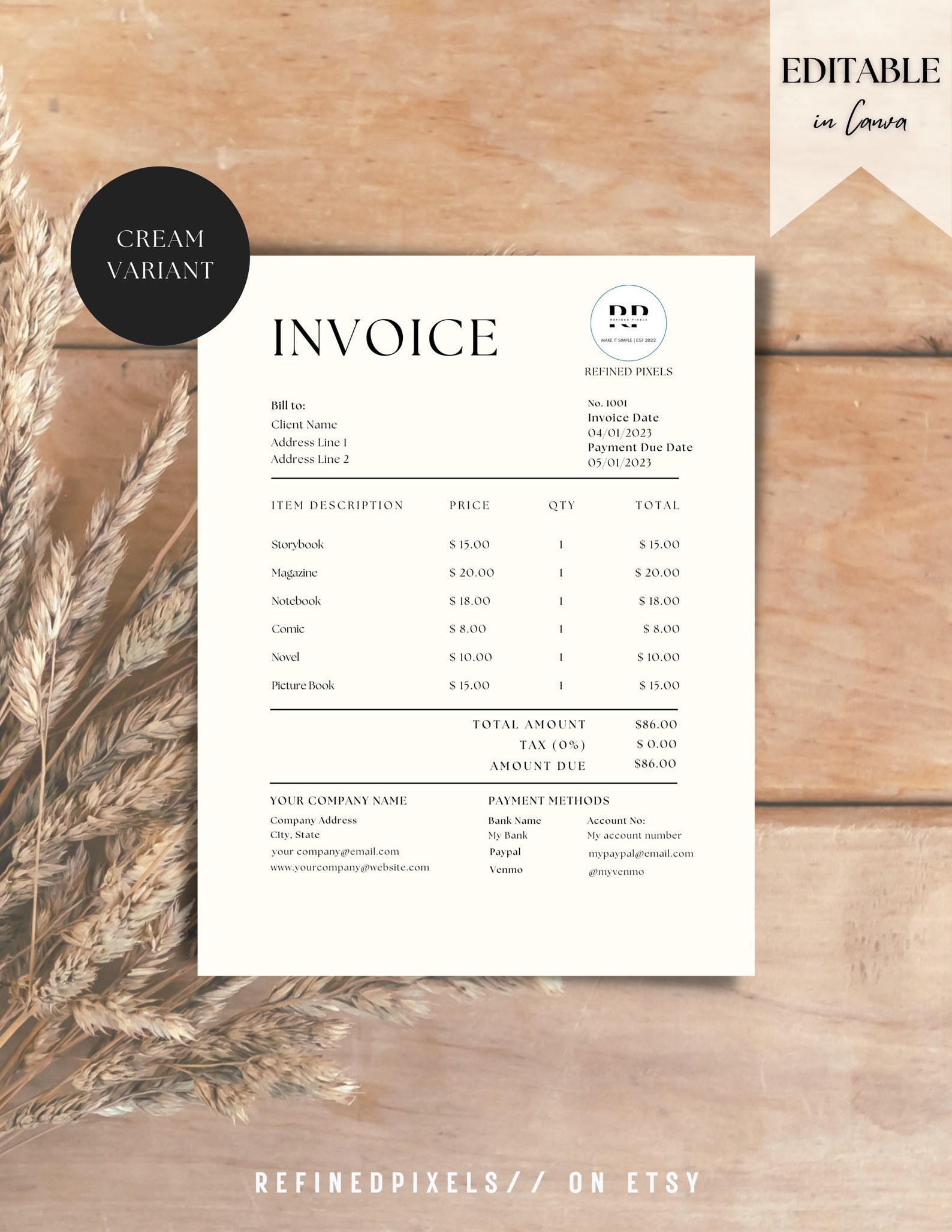 Invoice Template Modern Client Invoice Editable Invoice - Etsy