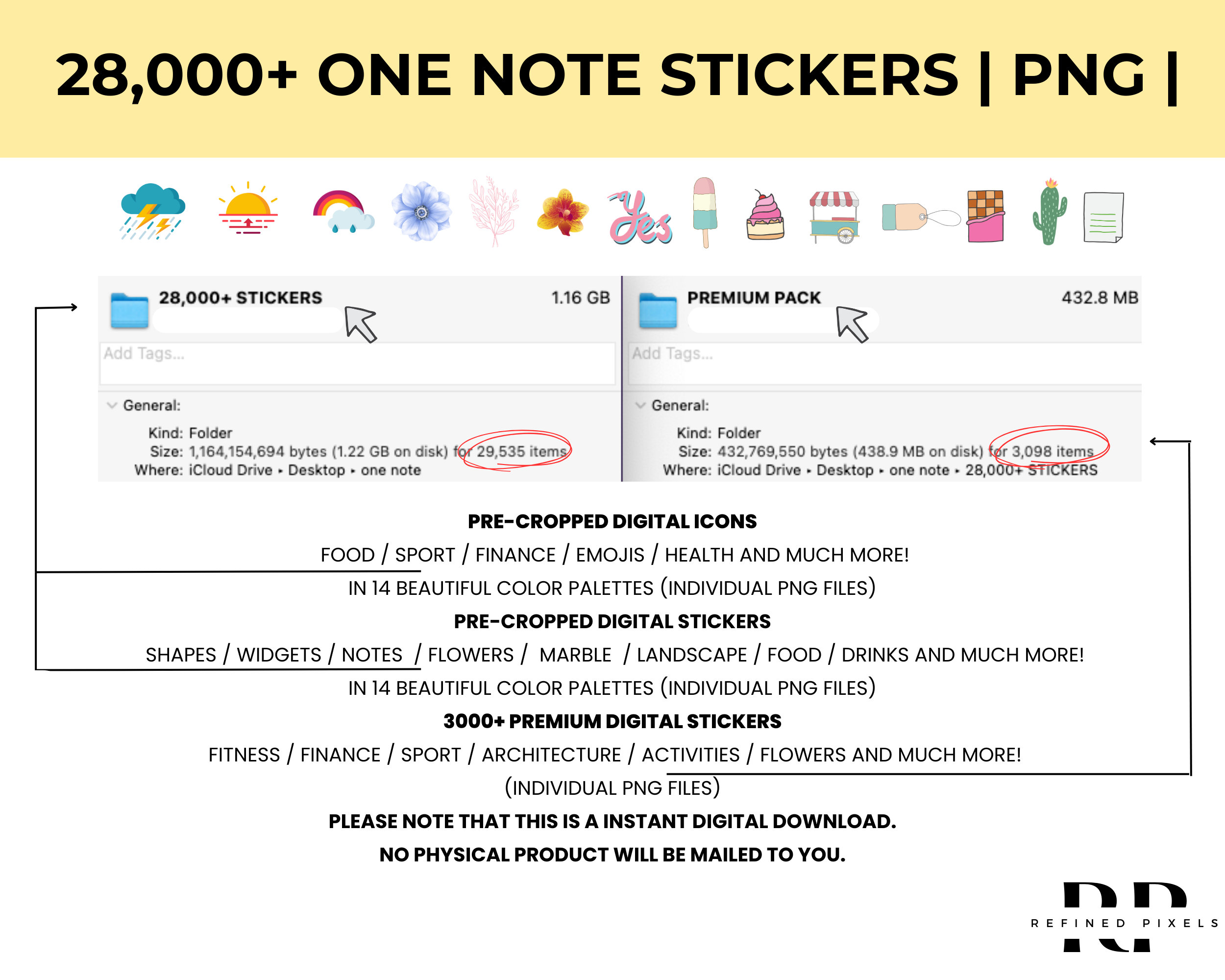 Onenote Stickers Digital Planner Stickers Onenote Everyday Icons ...