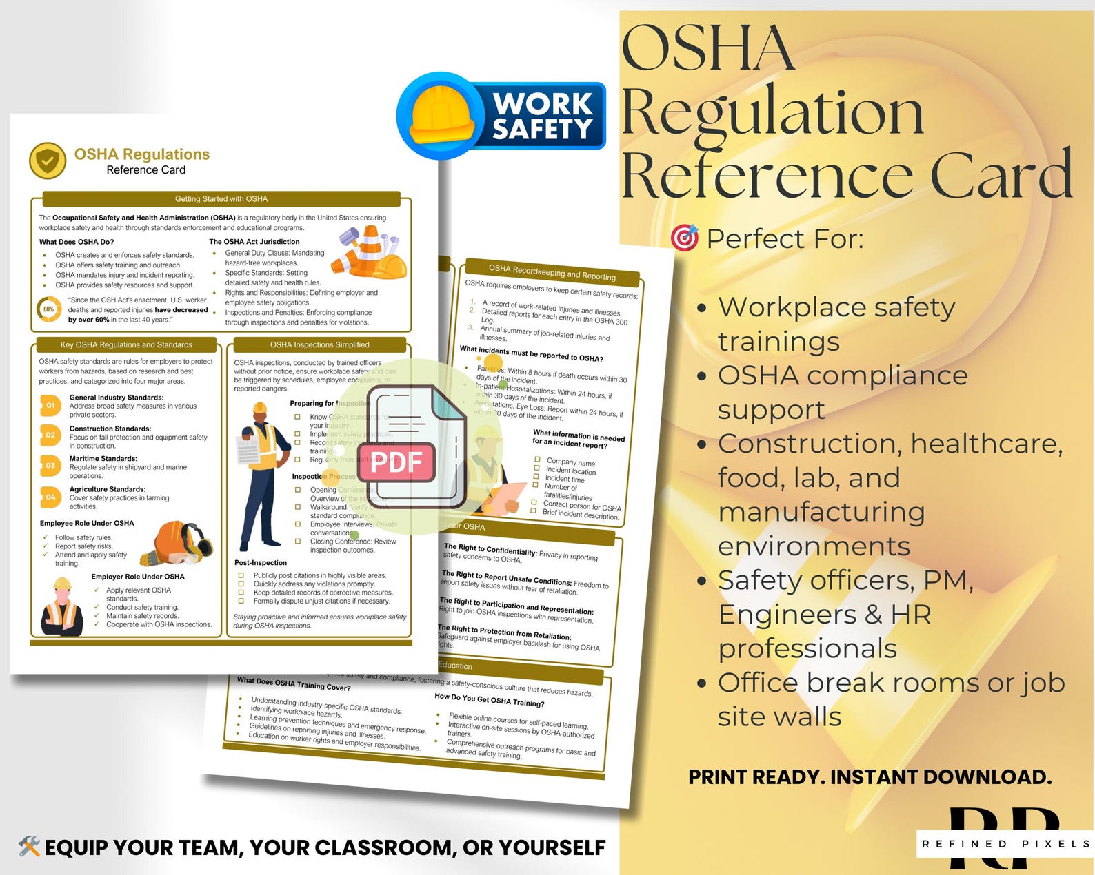 OSHA Reference Card PDF 2-page Safety Compliance Guide Workplace Safety ...