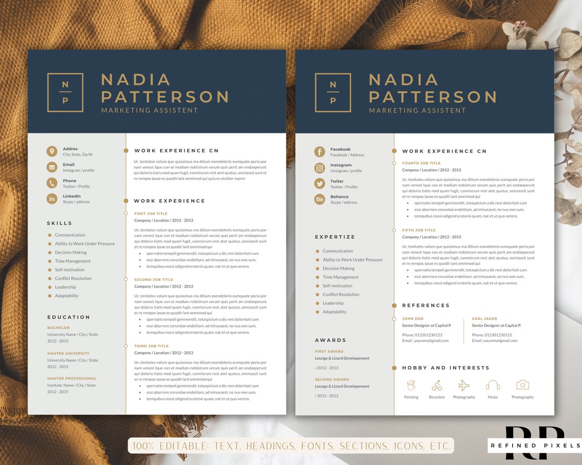 Indesign Resume Template Professional Resume/cv Template Photoshop 2 ...