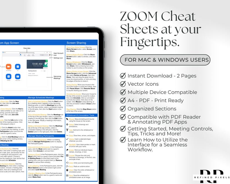 Zoom Cheat Sheet Windows Shortcuts PC Zoom Tutorial Guide Macos Linux ...