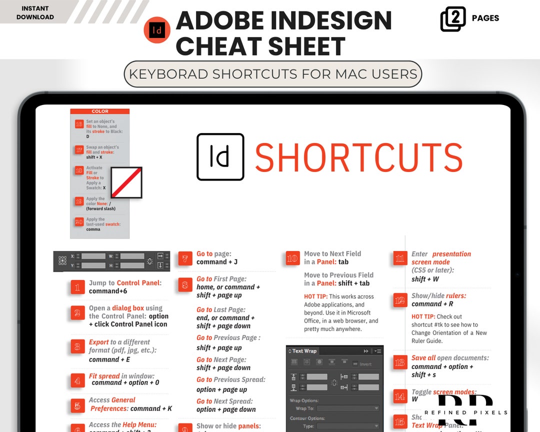 Adobe Indesign Cheat Indesign Keyboard Shortcut Sheet Indesign Template ...
