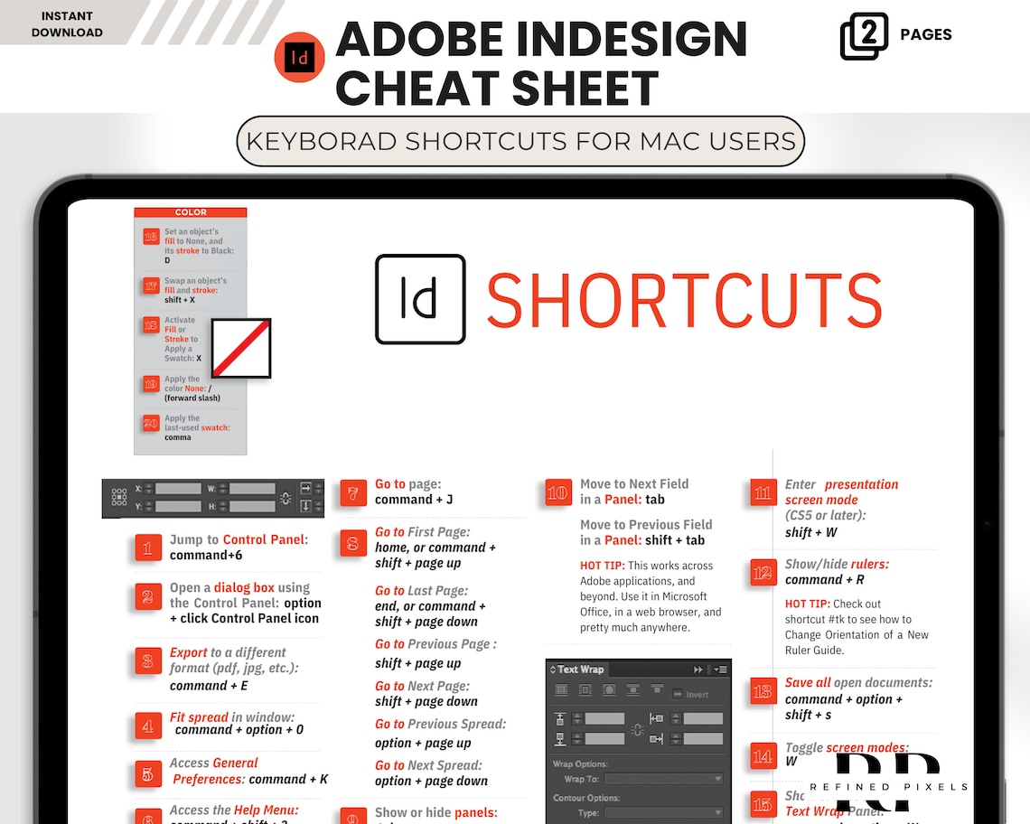 Adobe Indesign Cheat Indesign Keyboard Shortcut Sheet Indesign Template ...
