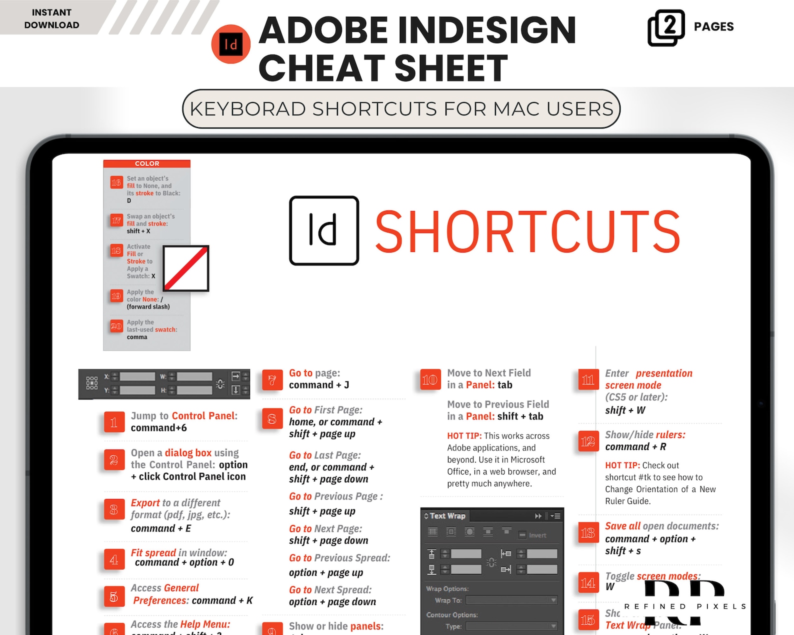 Adobe Indesign Cheat Indesign Keyboard Shortcut Sheet Indesign Template ...