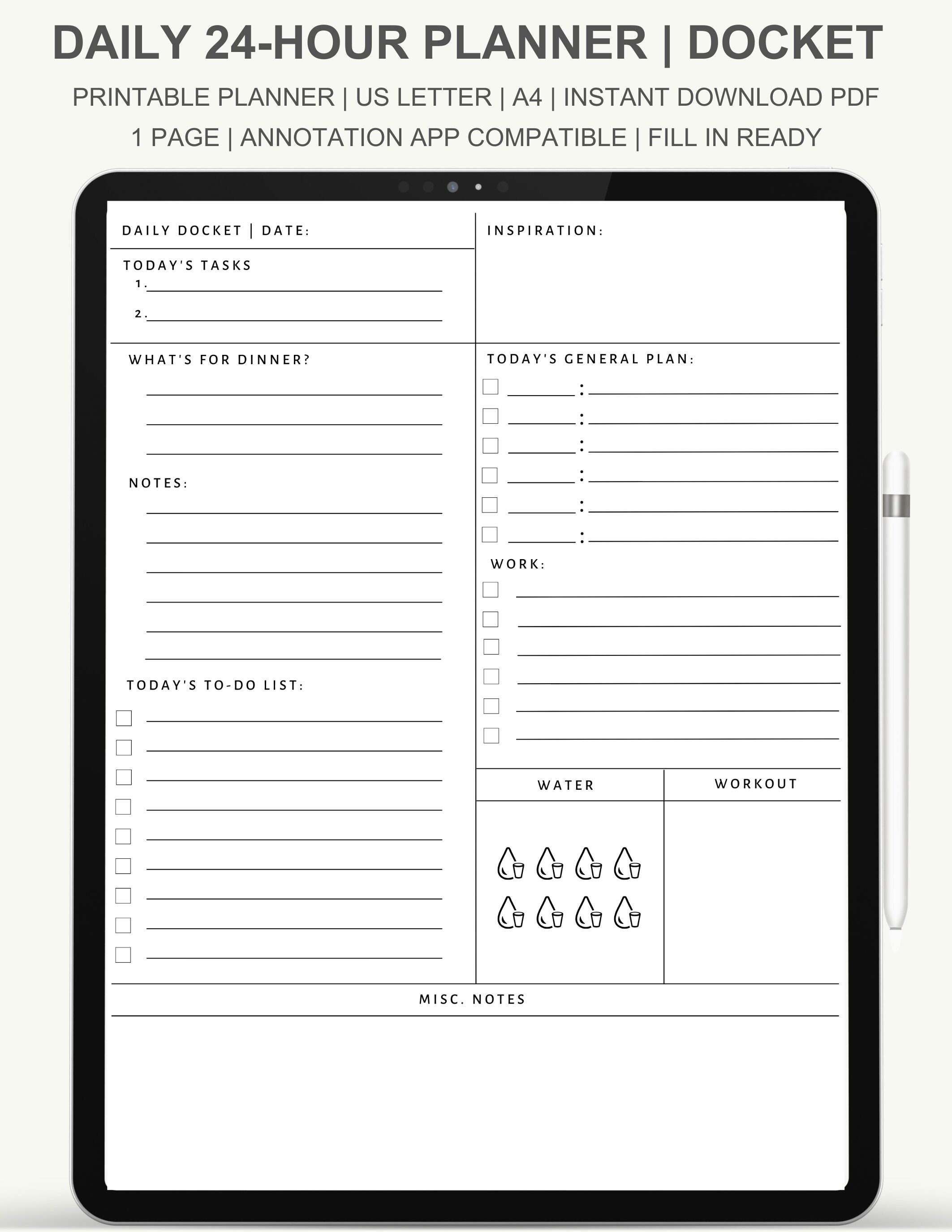 Daily Docket Weekly Printable Monthly Student Planner Brain Dump Planner Calendar ADHD Digital ...