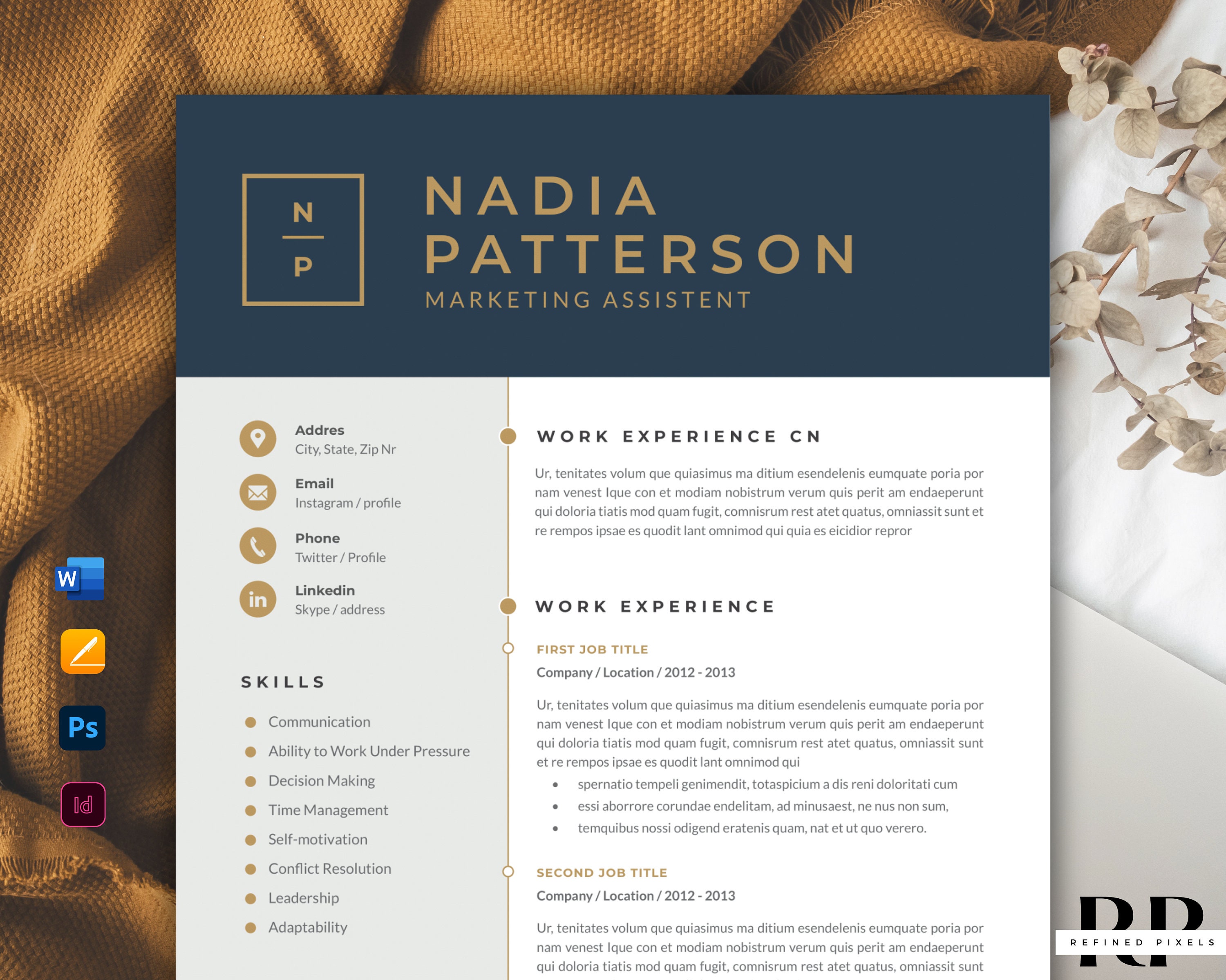 Indesign Resume Template Professional Resume/cv Template Photoshop 2 ...