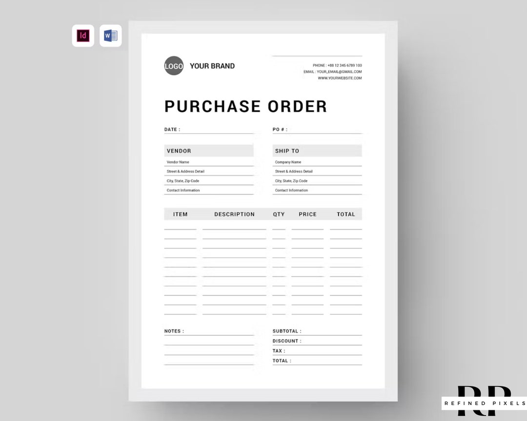 Indesign Template Business Purchase Order Editable Purchase Order ...