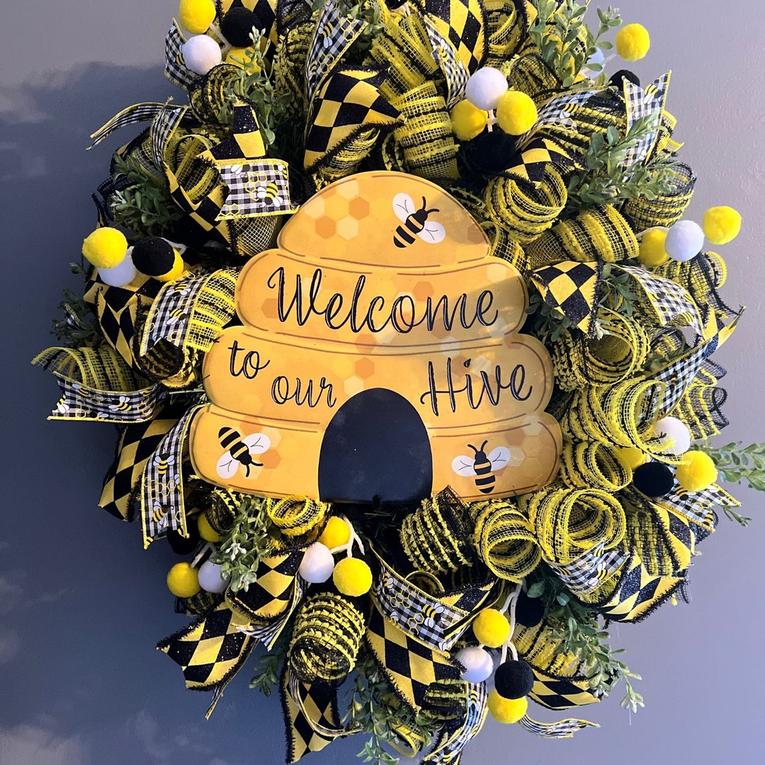 Bee Wreath for Front Door, Bee Home Decor, Everyday Wreath, Welcome Bee ...