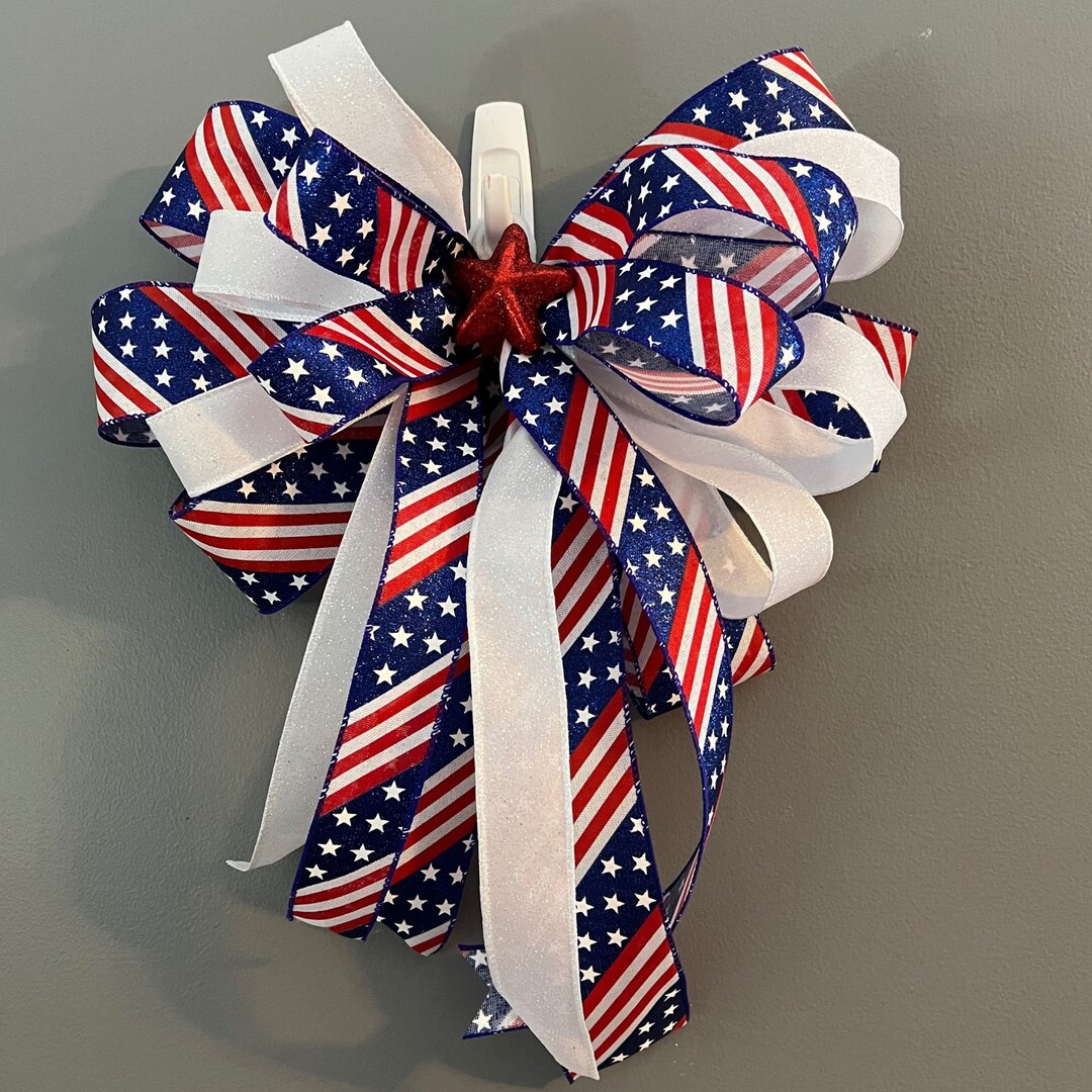 Patriotic Mailbox Bow, Patriotic Bow Home Decor, Fourth of July Bow ...