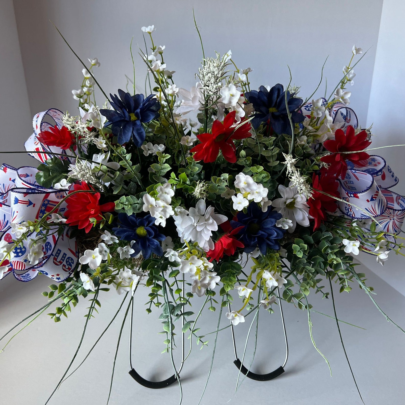Patriotic Grave Saddle Floral Tutorial: DIY Cemetery Decor (digital ...