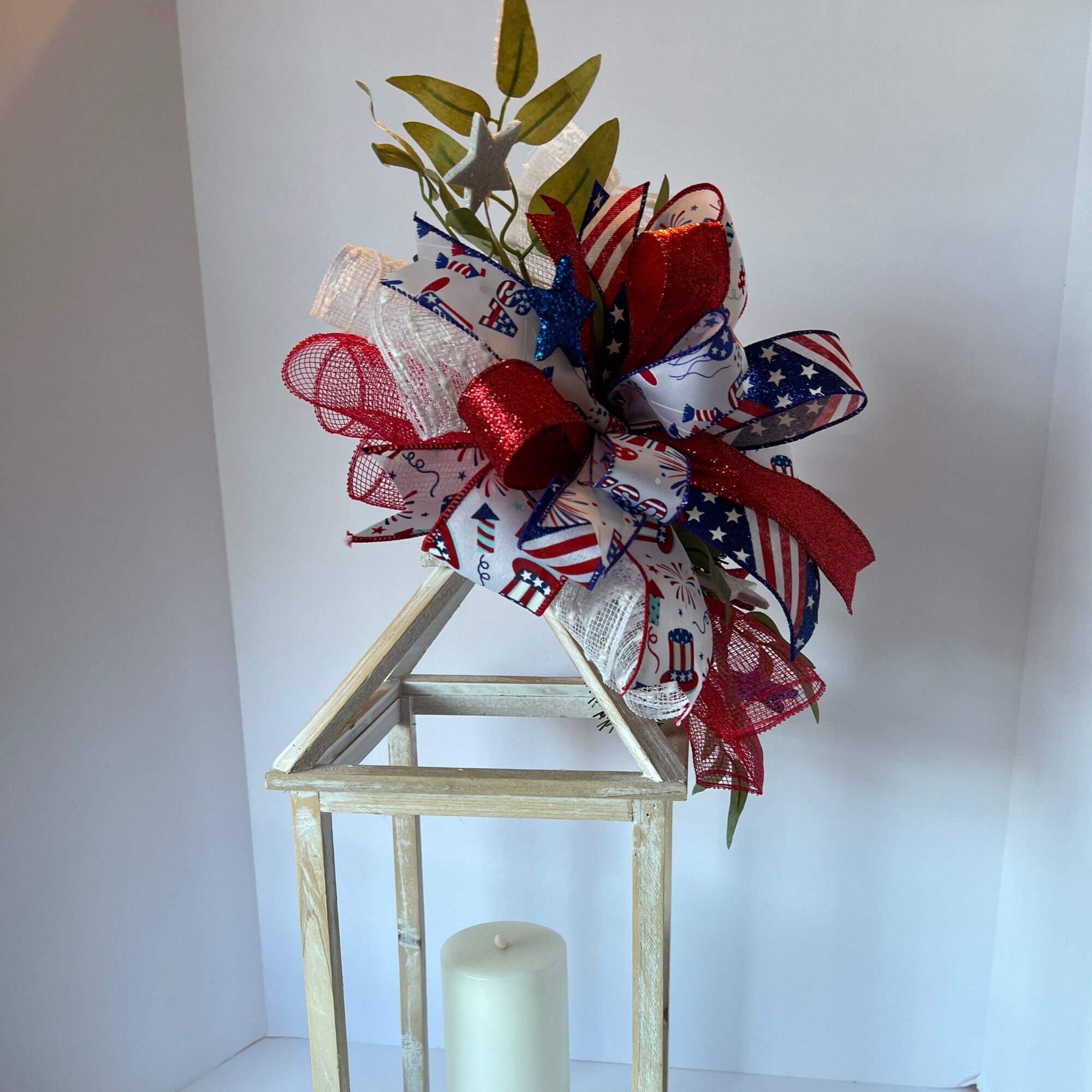 Patriotic Lantern Swag, Lantern Swag Home Decor, Lantern Bow, Fourth of ...