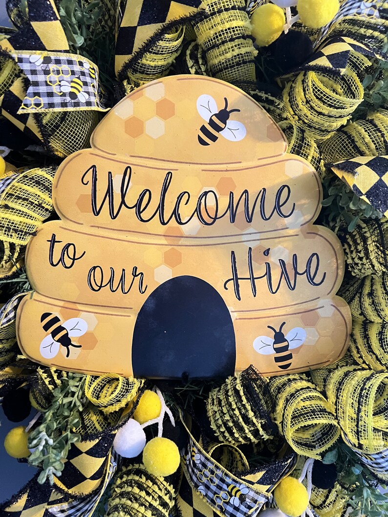 Bee Wreath for Front Door, Bee Home Decor, Everyday Wreath, Welcome Bee ...