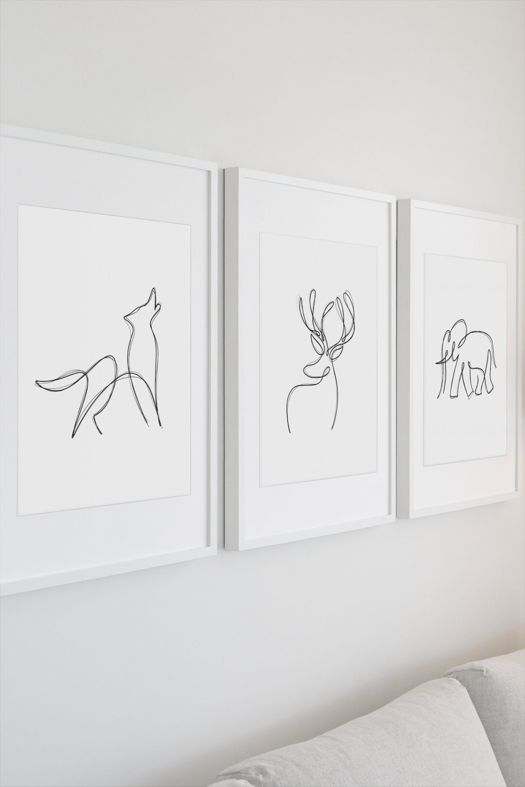 Set of 3 Animal Line Art Line Art Print Animal Line Art - Etsy