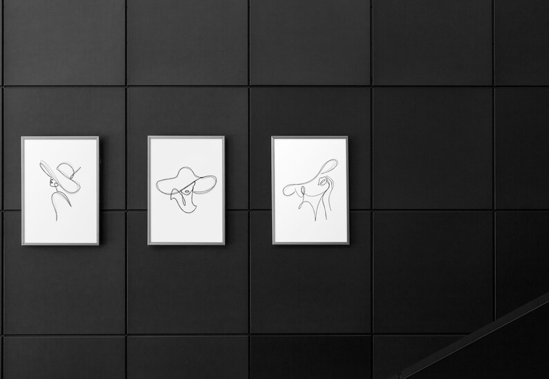 Set of 3 Female Line Art, Line Art Print, Woman Line Art Print ...
