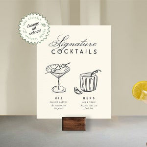 SIGNATURE COCKTAILS SIGN Template, Modern Illustrated Drinks Menu ...