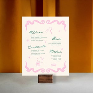 BAR & DRINKS MENU Template, Colorful Playful Illustration, Wedding ...
