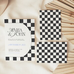 Checkered Wedding Invitation Suite With RSVP, Retro Wedding Invitation ...
