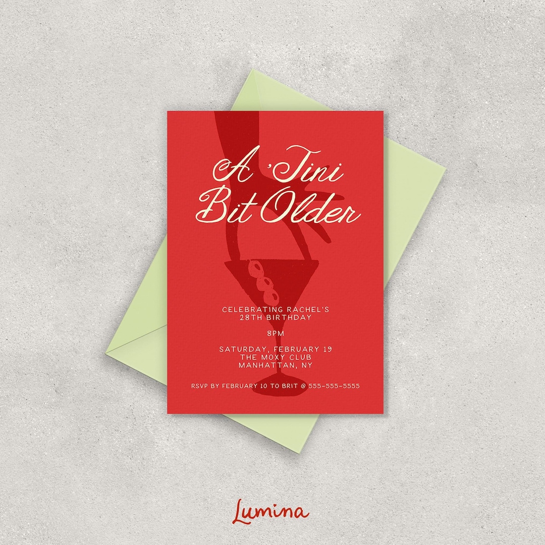 TINI BIT OLDER Party Invitation Template, Hand Drawn Martini, Funky ...