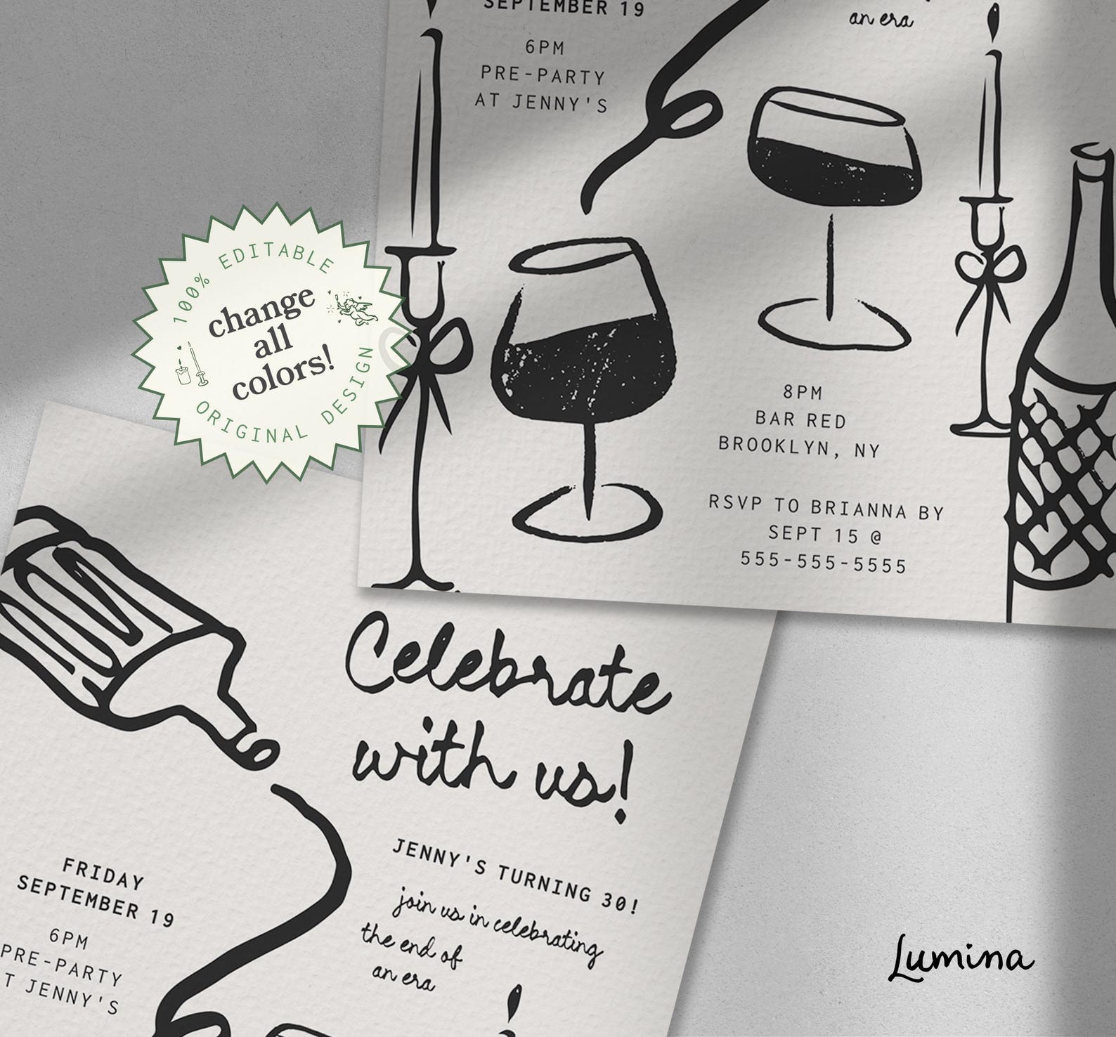 PARTY INVITATION TEMPLATE, Hand Drawn Birthday Invite, Funky Wine ...
