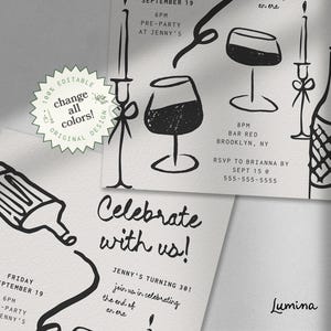 PARTY INVITATION TEMPLATE, Hand Drawn Birthday Invite, Funky Wine ...