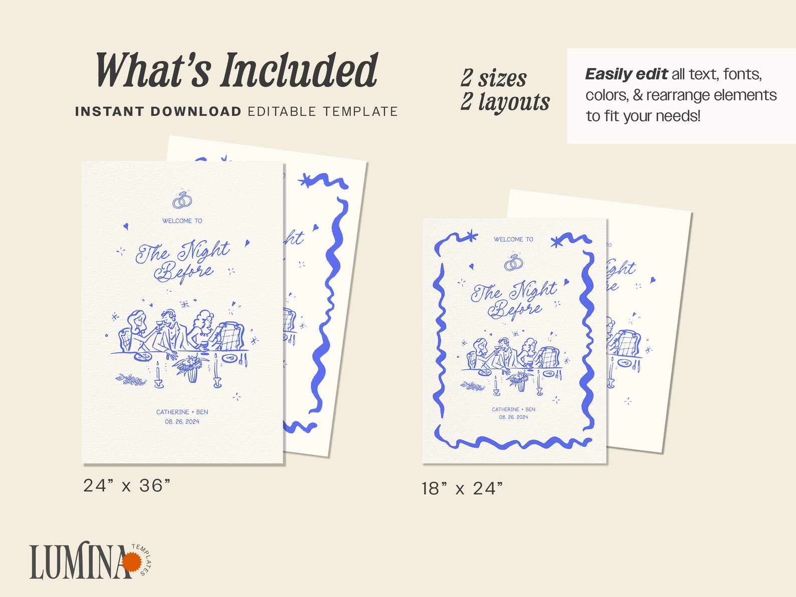 REHEARSAL DINNER SIGN Template, Whimsical Wedding Rehearsal Poster ...