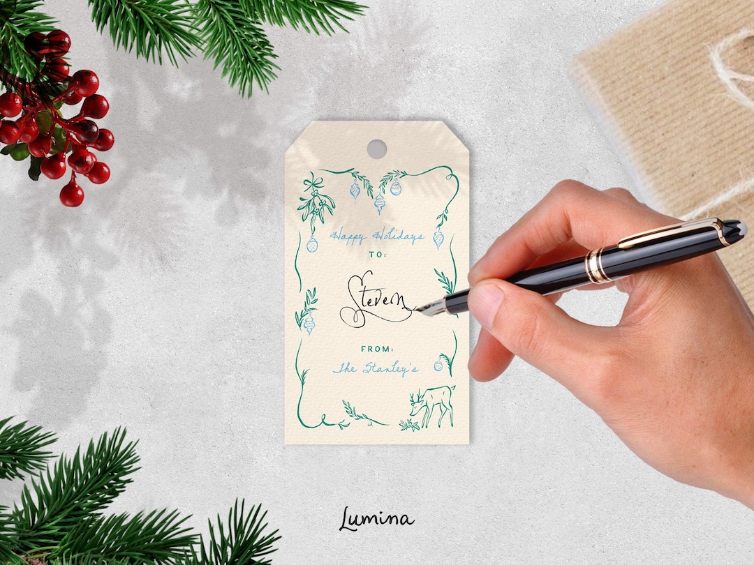 HOLIDAY GIFT TAG Template, Hand Drawn, Whimsical Christmas ...