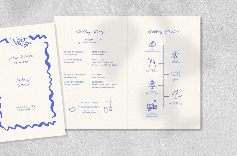 WEDDING CEREMONY PROGRAM Template Blue Wavy Border Whimsical - Etsy