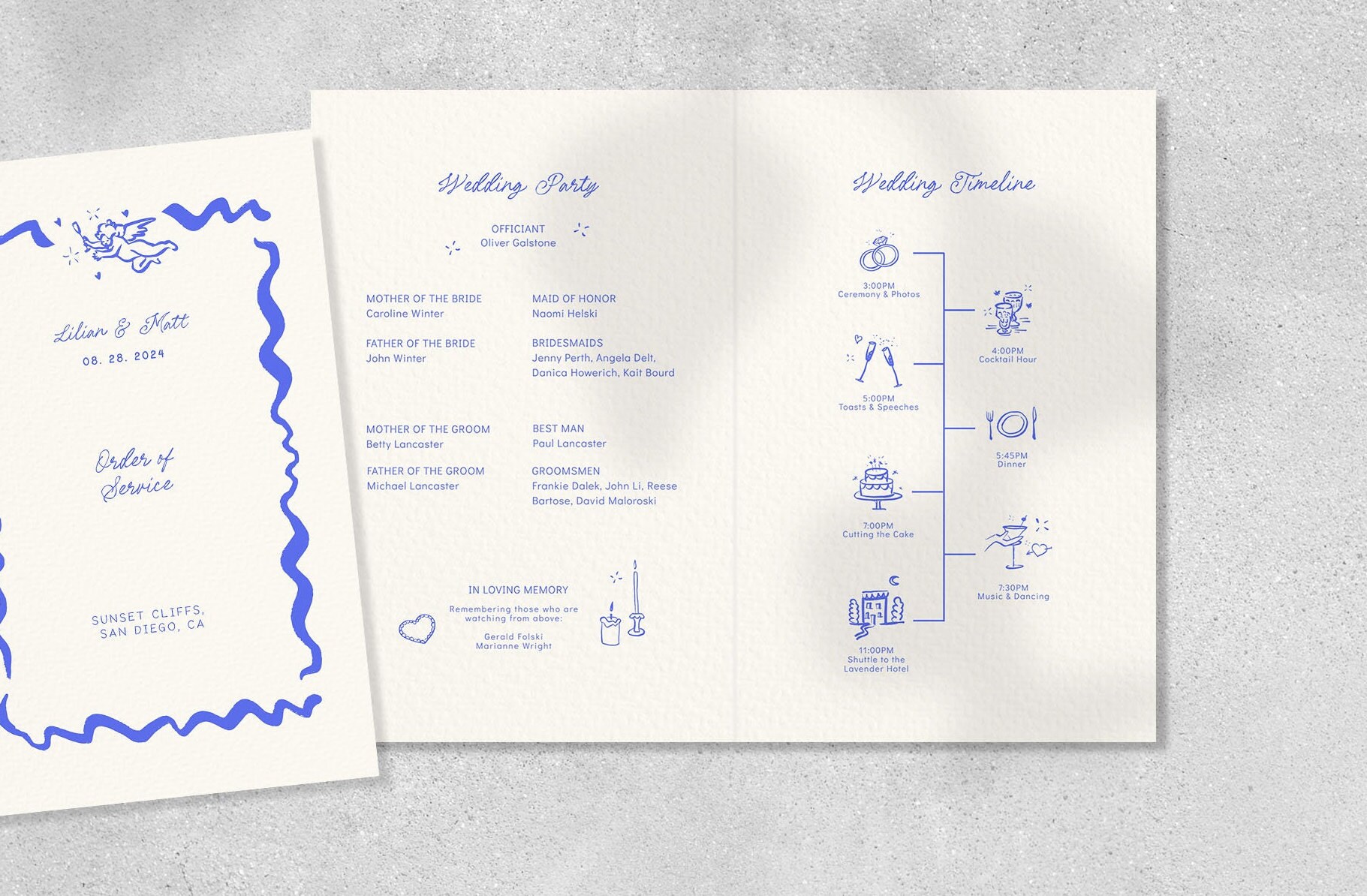 WEDDING CEREMONY PROGRAM Template Blue Wavy Border Whimsical - Etsy