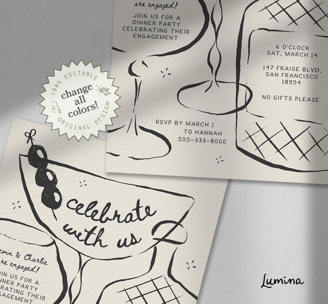 PARTY INVITE TEMPLATE, Handwritten Engagement Party Invitation, Hand ...
