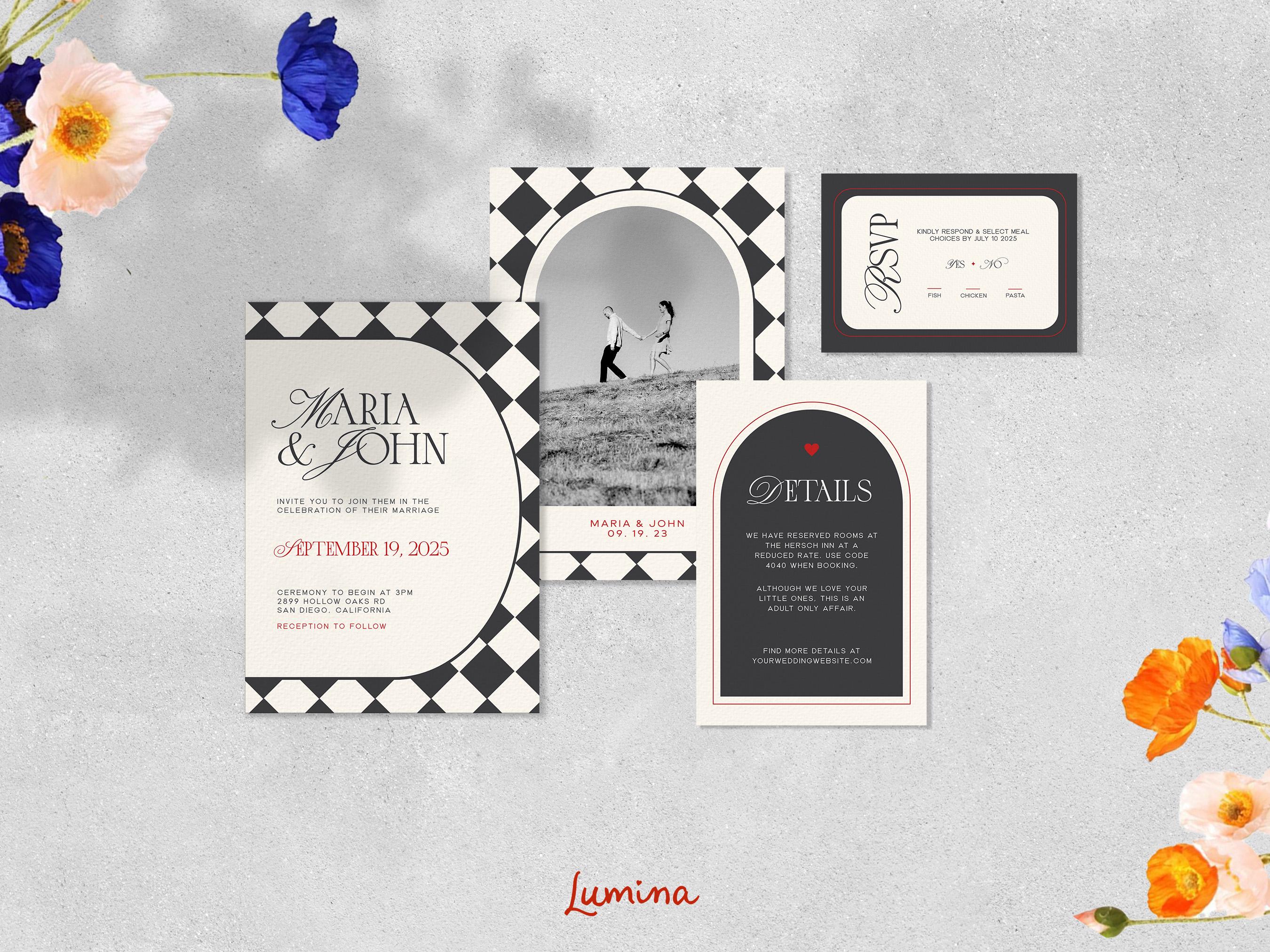 WEDDING INVITATION SET Template, Rsvp + Details Insert, Retro Invite ...