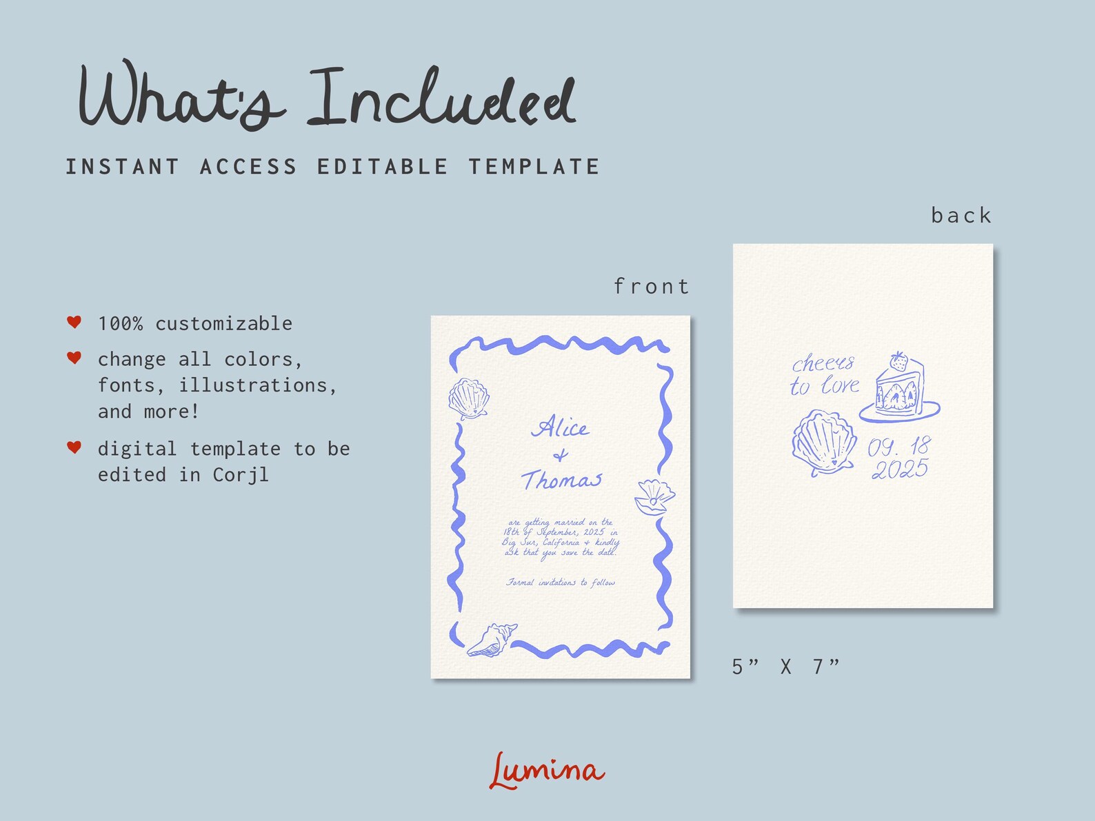SAVE THE DATE Template, Beach Wedding, Whimsical, Hand Drawn Shells ...
