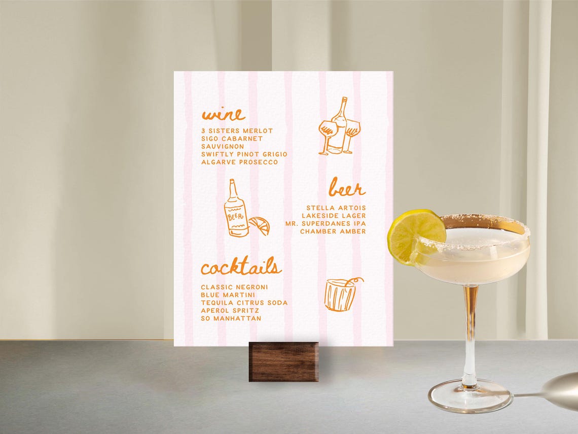 Funky Bar Menu Sign Template, Drinks Signage, Quirky Colorful Menu ...