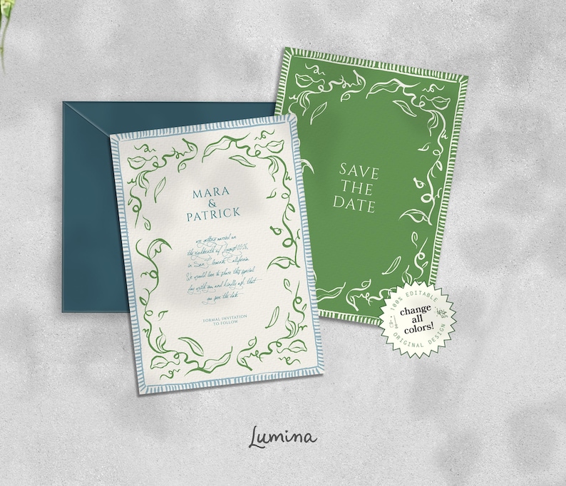 Floral SAVE THE DATE Template, Whimsical Garden Party, Vintage Script ...