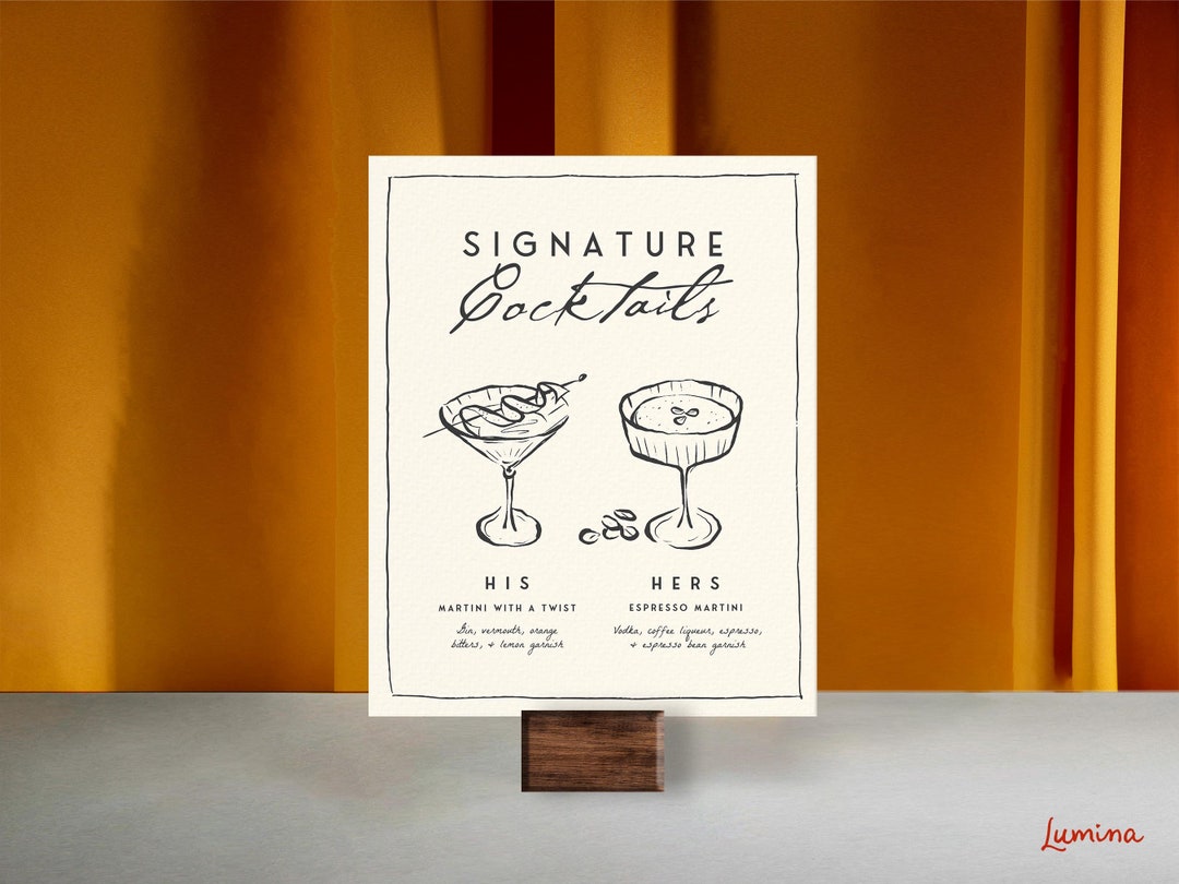 SIGNATURE COCKTAILS SIGN Template, Modern Illustrated Drinks Menu, Art ...