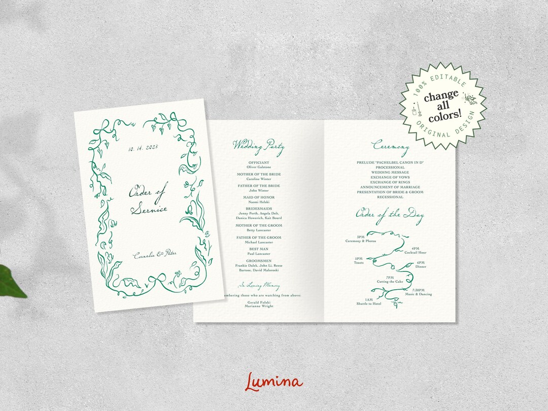 Wedding Ceremony Booklet Template, Order of Service, Vintage ...