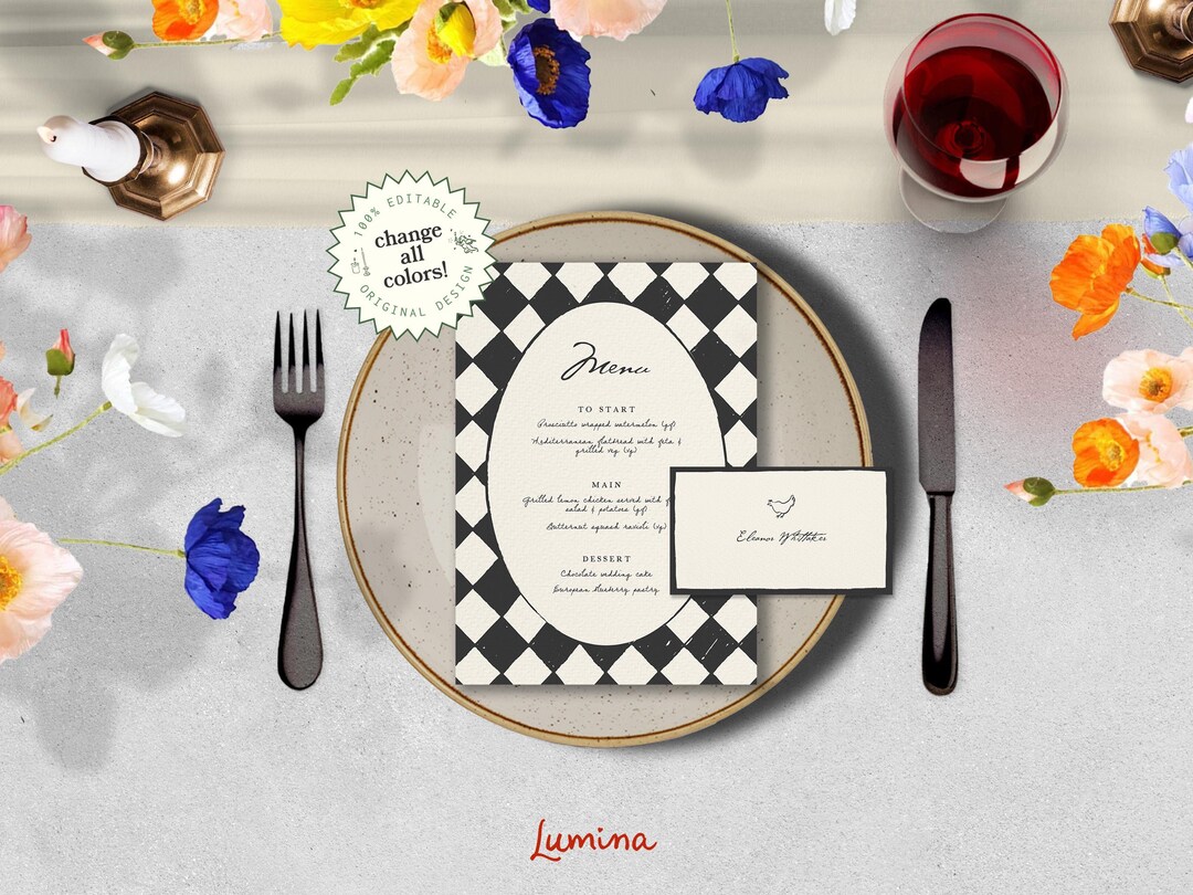 CHECKERED MENU Template, Hand Drawn Diamond Checkered Border, Art Deco ...