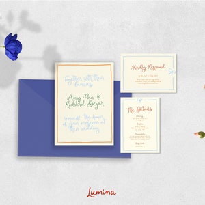 WEDDING INVITATION SET With Rsvp, Colorful Hand Painted Watercolor ...