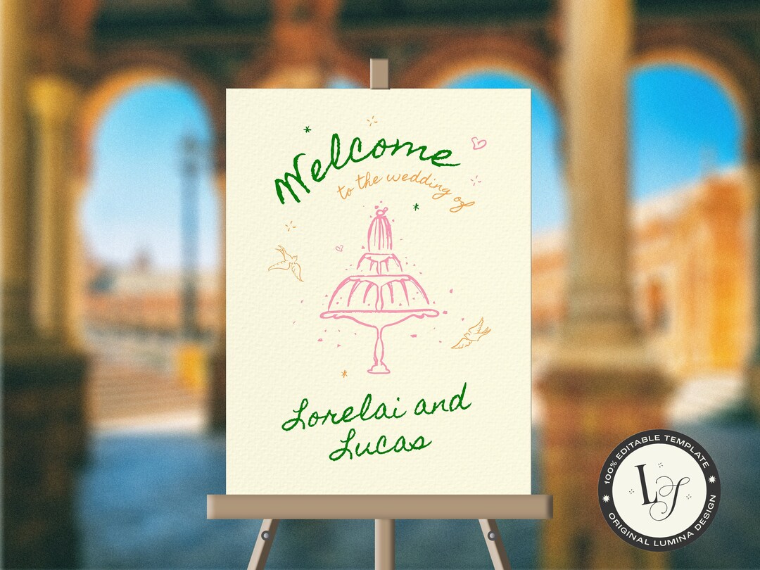 WEDDING WELCOME SIGN Template, Colorful Garden Party, Whimsical Hand ...