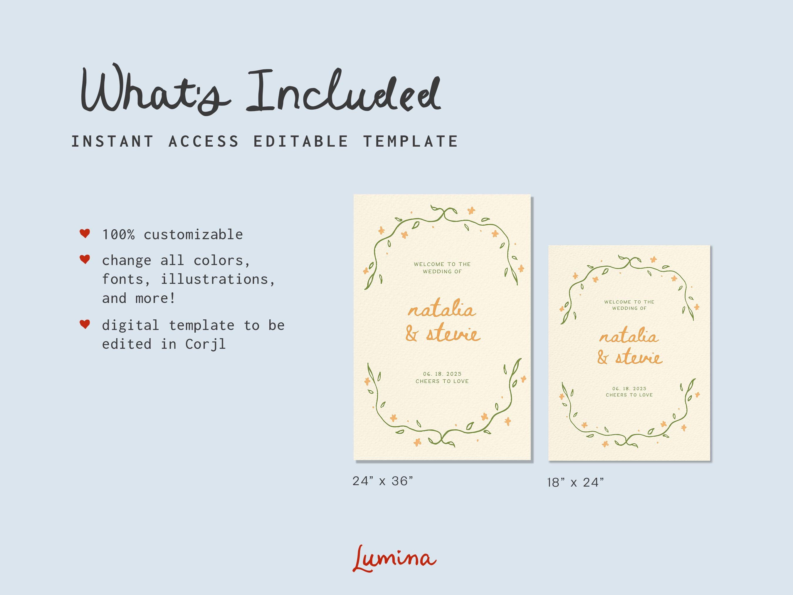 FLORAL WELCOME SIGN Template, Hand Drawn Garden Party, Quirky Greenery ...