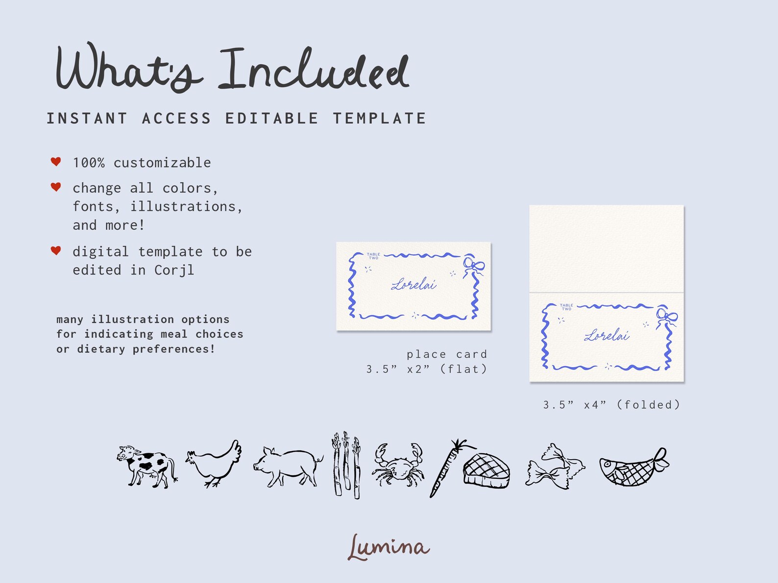 PLACE CARD TEMPLATE, Wavy Border Hand Drawn French Inspired, Whimsical ...